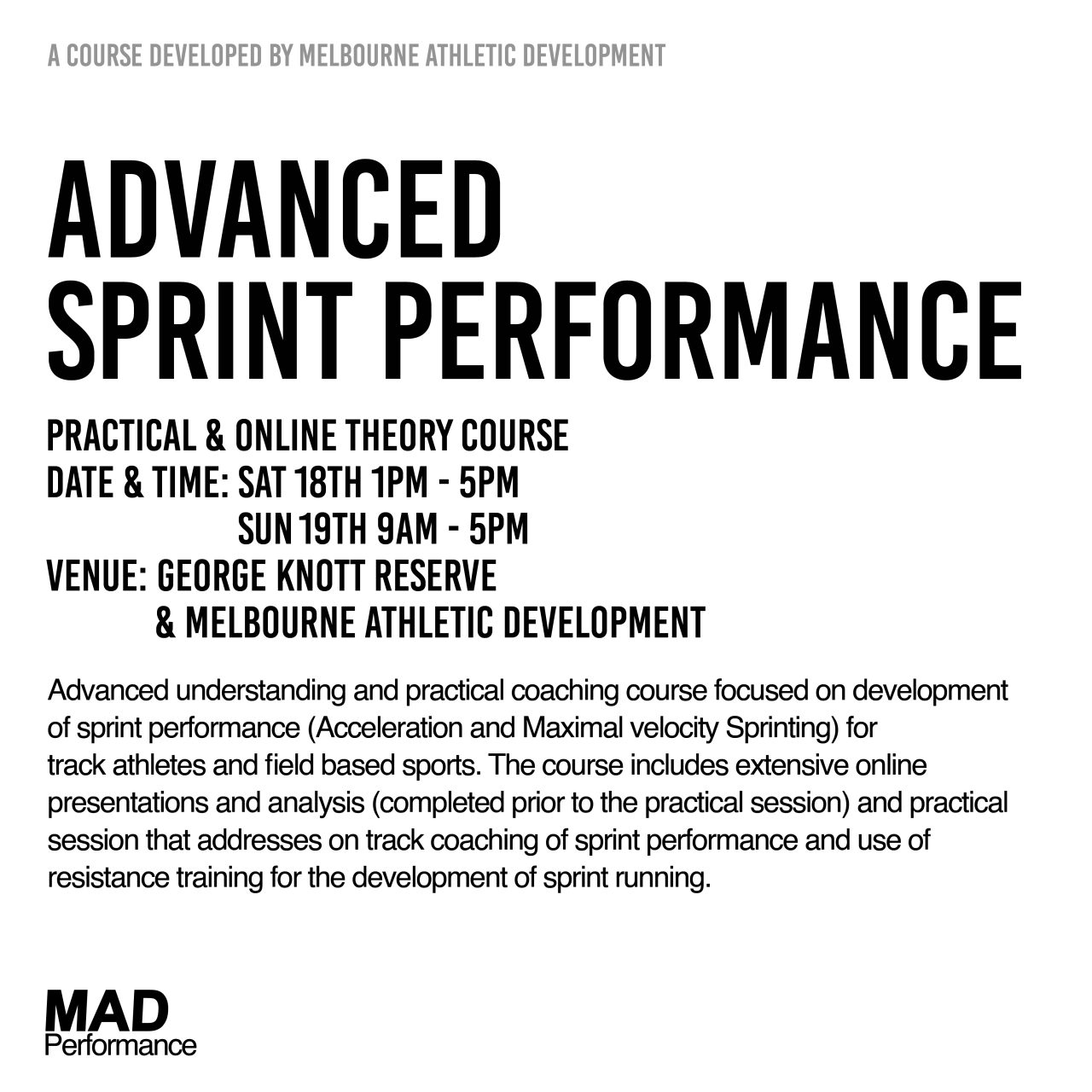 Sprint Performance Workshop - MAD Physiotherapy